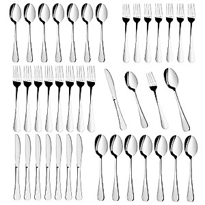 Nice Kitchen Silverware Set, Reusable Stainless Steel Flatware Cutlery Sets, Heavy Forks and Spoons Silverware Utensils for 8,40-Piece