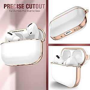 Maxjoy for Airpods Pro 2nd Generation/1st Generation Case Cover, Hard AirPod Pro 2 Case for Women Men Cute Protective iPod Pro 2 Case with Keychain for Airpods Pro (2023/2022/2019), White
