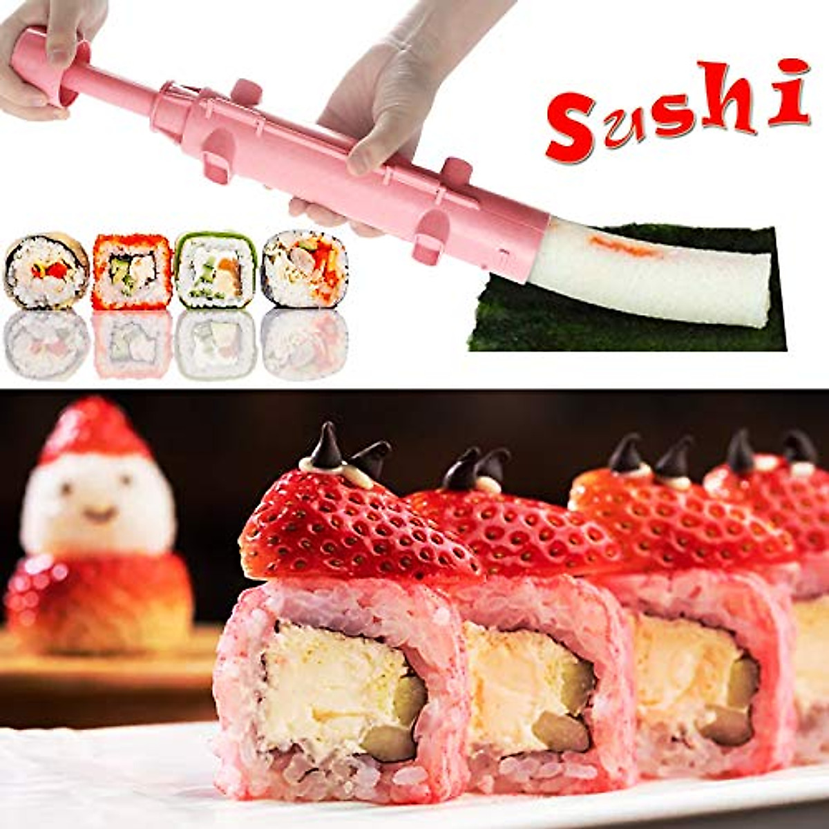 Sushi Roller Kit Sushi Bazooka Making Set Durable Camp Chef Rice Maker Machine Mold Sushi Rolling Maker Starter Set for Easy Sushi Cooking Rolls Best kitchen Sushi Tube Tool