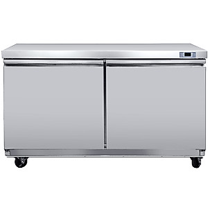 DUURA DUF48 Commercial Undercounter Freezer with Two Stainless Steel Doors Swivel Casters and Epoxy Coated Wire Shelf, 11.1-Cu.Ft., Metallic