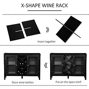 HOMCOM Sideboard Buffet Cabinet with Removable Wine Rack, Tempered Glass Door and Adjustable Shelves, Coffee Bar Cabinet for Living Room, Kitchen, Entryway, Black