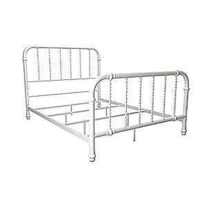 DHP Jenny Lind Kids Metal Bed Frame with Country Chic Headboard and Footboard, Underbed Storage Space for Toys, Twin, White