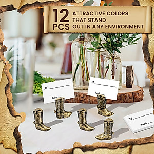 PieJoFpy 12Pcs Card Holders Retro Cowboy Boots Table Resin Photo Stand Creative Table Sign Stands Picture Number Sign Holders for Party Events 4.7x4 cm(4.7*4cm,12PCS)