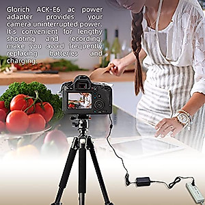 Glorich ACK-E6 AC Power Adapter DR-E6 DC Coupler LP-E6 LP-E6N Dummy Battery Power Supply Kit for Cameras Canon EOS R6 R5 R 90D 80D 7D Mark Ⅱ 7D 70D 6D 60D 5D Mark Ⅳ 5DS, with Fully-Decoded Smart Chip