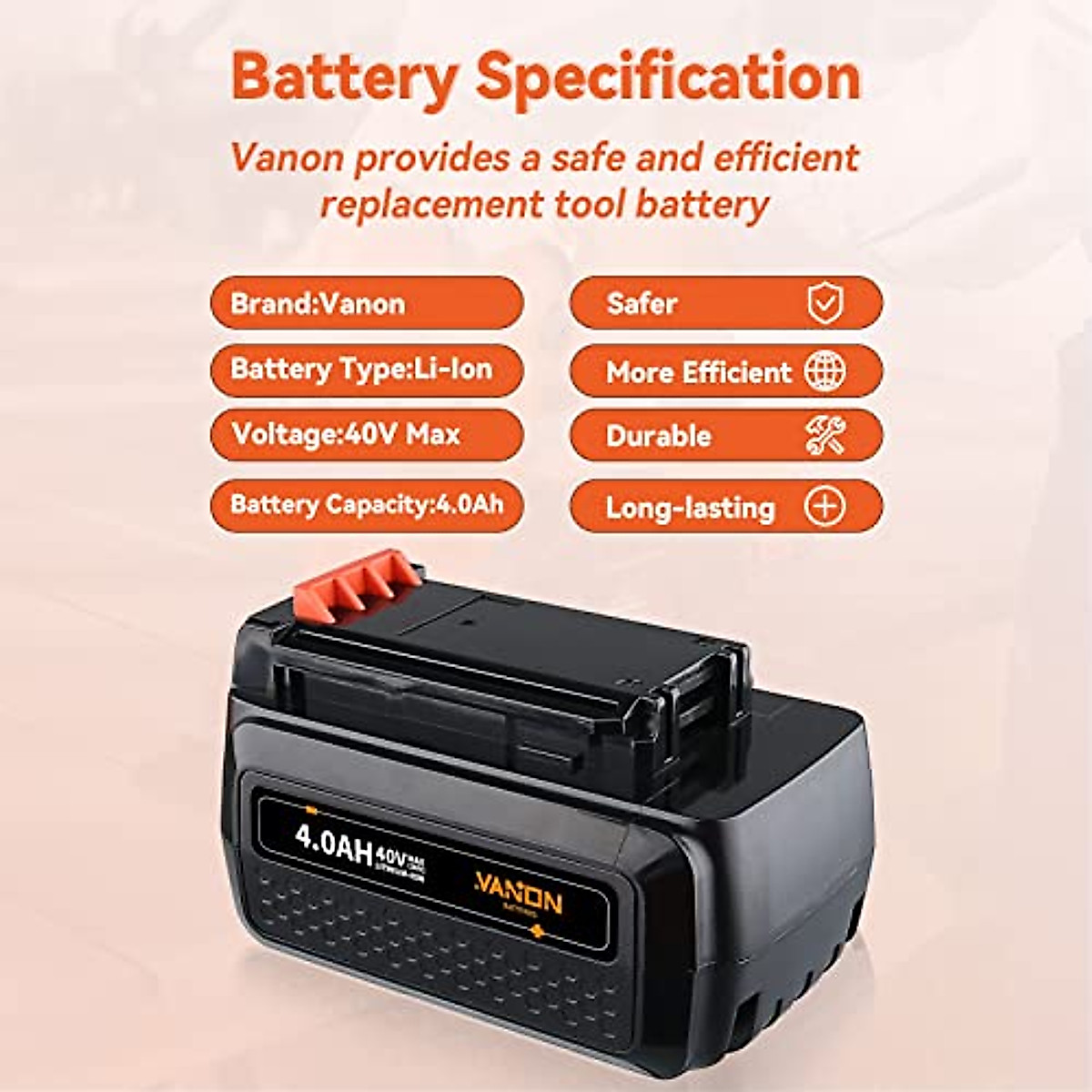 VANON Replacement for Black and Decker 40V Lithium Max Battery 4.0Ah LBXR36 LBX2040 LBXR2036 LST540 LCS1240 LBX1540 LST136W,2-Pack