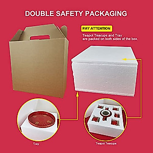 Kcgani Double Happiness Porcelain Red Wedding Tea Set Teapot, Chinese Traditional Wedding Decoration Supplies, Creative Ceramics Tea Service Set for Adults Ceremony Wedding Birthday Party Decor Gift