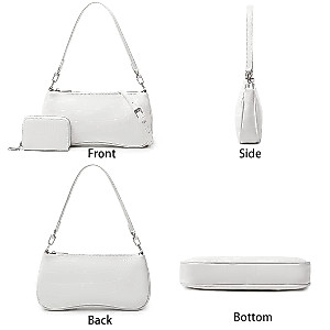 White Purse for Women 3pcs Set Small Shoulder Bag Mini Clutch Purses 90s Y2k Handbags