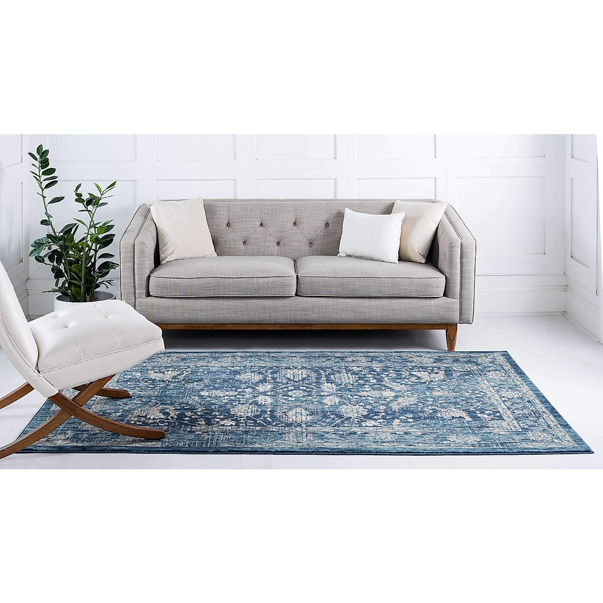 Unique Loom Oslo Collection Area Rug - Osterbro (5' x 8' Rectangle, Navy Blue/ Beige)