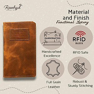 RAW HYD Leather American Flag Wallet for Men – Full-Grain Leather Flag Wallet - 6.75" Long Wallets for Men – Patriotic American Flag Wallet Mens Leather – Durable Western Wallets for Men