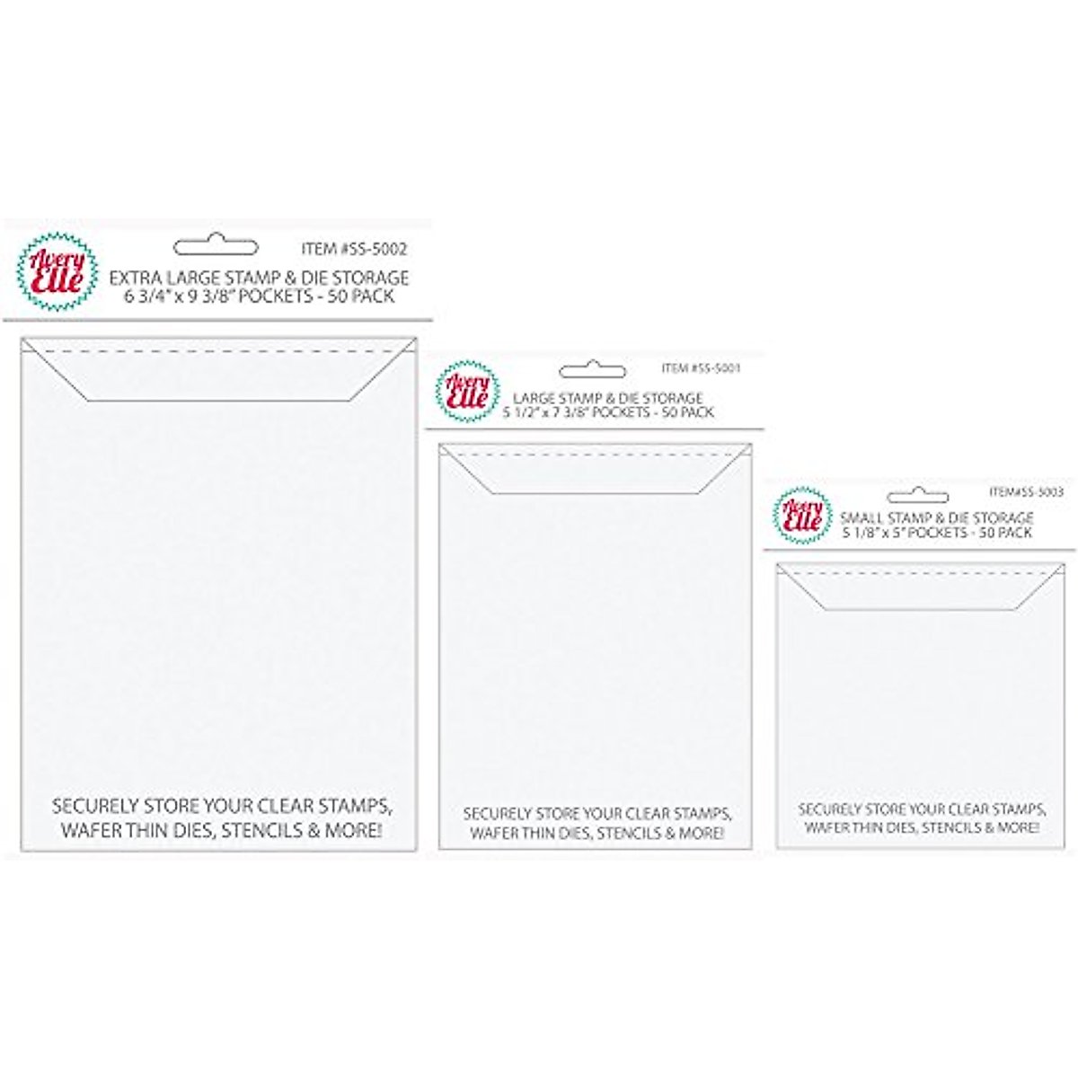 Avery Elle Stamp and Die Storage Pocket Bundle with Small, Large, and Extra Large Sizes (Set of 3 Items)