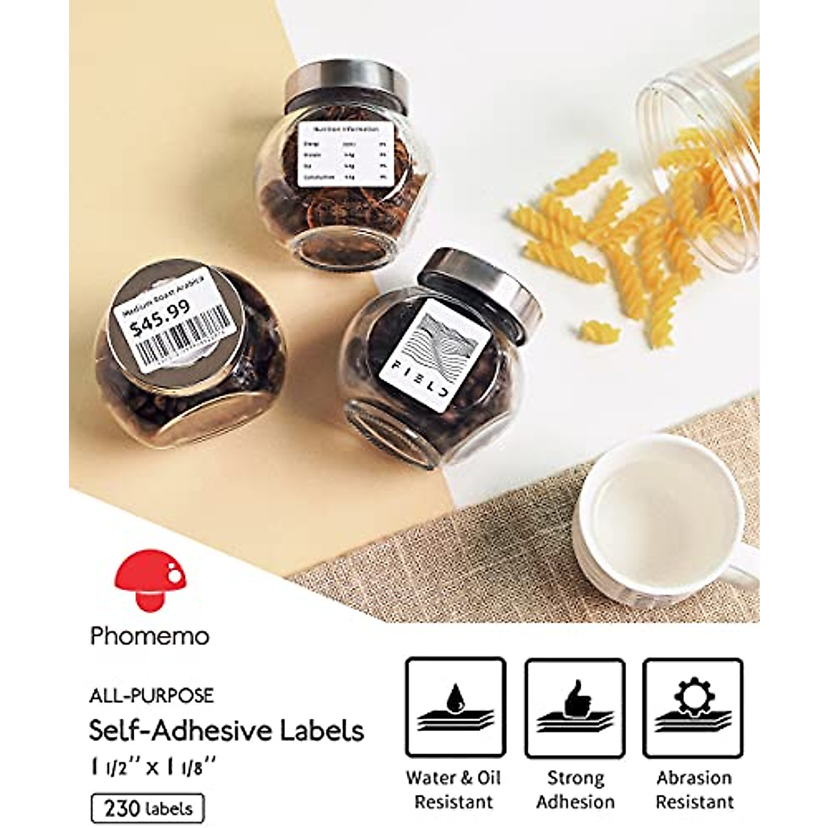 [3x230 pcs] Phomemo Labels for M110/M220/M221, 1.57'' x 1.18' (40 x 30mm), Original, Square, White, 230 Labels/Roll, 3 rollls, Multi-Purpose Self-Adhesive Thermal, Also Made for Phomemo M120/M200