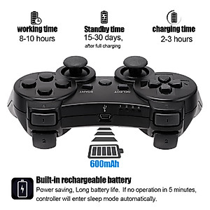 Ceozon Wireless Controller for Ps3 Remote Joystick Gamepad 6-Axis Dual Vibration Control with Charge Cables 2 Pack Black Skull + Red