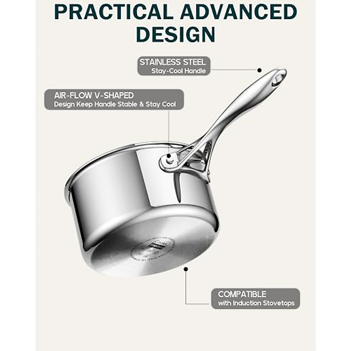 Cooks Standard Stainless Steel Saucepan with Lid, Multi-Ply Clad Sauce Pot 3-Quart, Silver