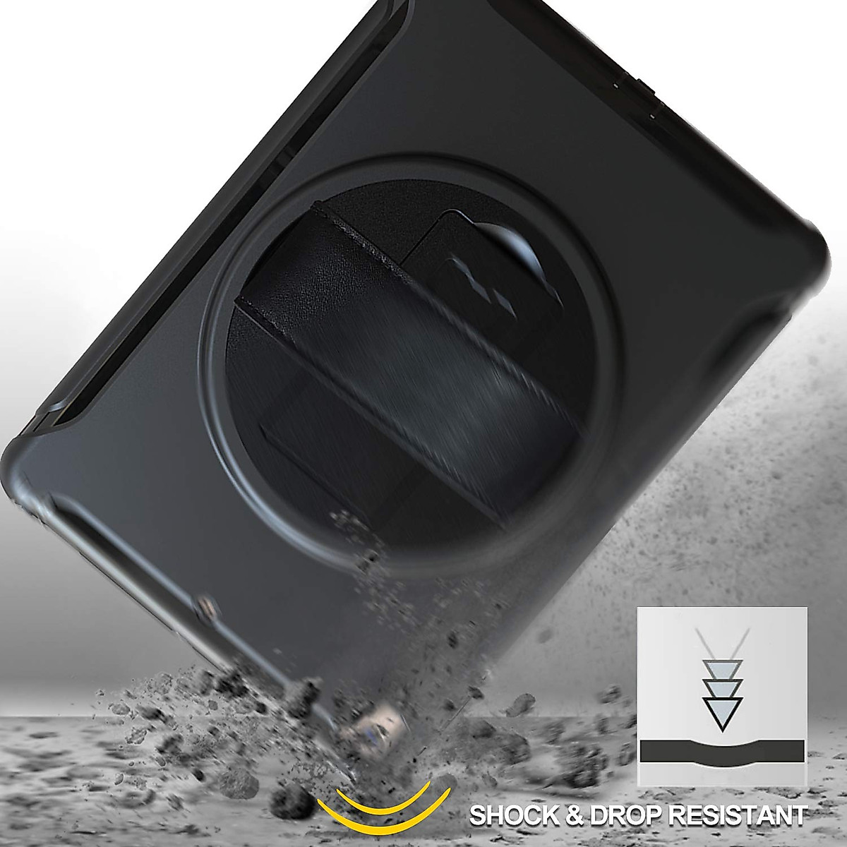 ProCase Rugged Heavy Duty Case for iPad 9.7 2018 iPad 6th Gen / 2017 iPad 5th Gen, iPad Pro 9.7 Case, iPad Air 1/2 Case, Shockproof Cover with Handle and Rotating Kickstand for iPad 9.8 Black