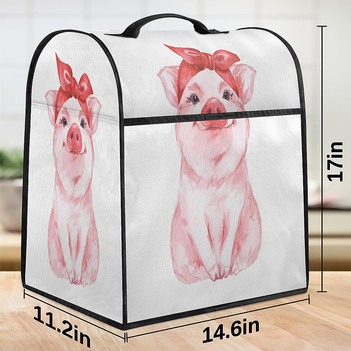 DXTKWL Cute Animal Pig Pink Coffee Maker Cover Dust protection, Coffee Machine Cover with Pockets and Top Handle， Easy Clean 14.6 * 11.2 * 17inch