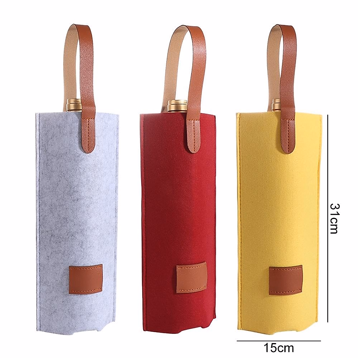 Felt Wine Bag with Handle, Insulated Bottle Carrier Single Bottle Insulated Wine Tote Protective Wine Tote Bag for Wine Lover(grey)