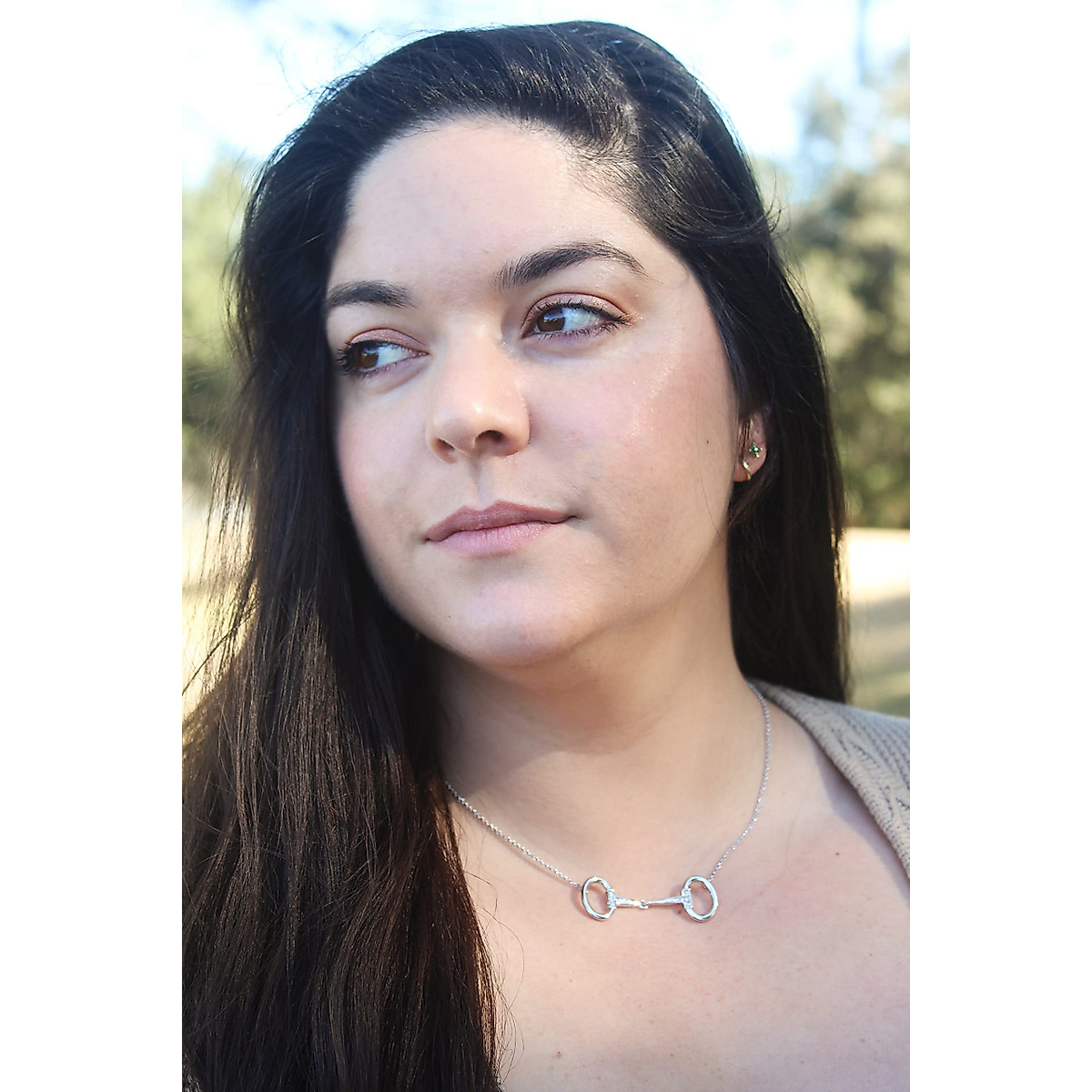 Tack Shack of Ocala Jumping Horse Necklace, Sterling Silver Horse Themed Necklace, Equestrian Necklace, Necklace in Box and Gift bag (Snaffle Bit)