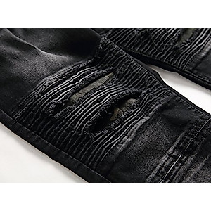 Liuhond Men's Ripped Straight Holes Hip Hop Biker Stretchy Jeans(30, 209 Black)