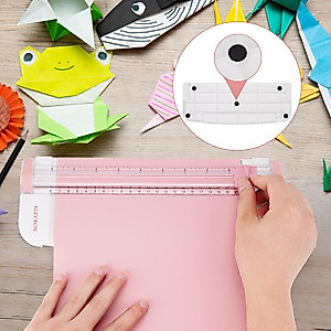 Paper Cutter,Portable Paper Trimmer,12 Inch Paper Slicer Scrapbooking Tool with Automatic Security Safeguard and Side Ruler for Craft Paper,A4 A5 Paper,Coupon, Label and Cardstock (Blue) (Pink)
