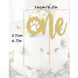AHAORAY Paw Print One Cake Topper - Gold Glitter Pet Dog First Birthday Cake Decorations Supplies - Pet Puppy Theme Party Cake Decor, for Pet Birthday Party, Baby Shower Favors or Photo Booth Props