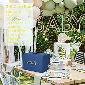 1 Pack Navy Blue and Gold Foil Card Box for Party, Wedding Card Box Gift Cards Receiving Box Money Box for Birthday, Bridal or Baby Showers, Retirement, Anniversary, Graduation, Raffle Ticket Box