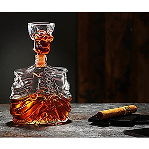 Godinger Whiskey Decanter and Shot Glass, Skull Skeleton Decanter, Halloween Decor, Skeleton Decorations, Liquor Decanter and Whiskey Glass Shot Glass Set, Halloween Decorations - 32oz