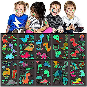 10 Sheets Luminous Dinosaur Temporary Tattoos for Kids, Glow Waterproo In The Dark Waterproof Fake Stickers for Boys and Girls Birthday Party Supplies, Stocking Stuffers,