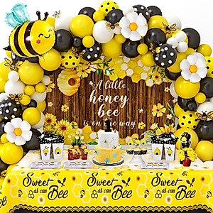 Winrayk 133Pcs Bee Birthday Party Decorations Supplies Bee Baby Shower Decorations Honey Bee Balloon Arch Kit Sweet As Can Bee Tablecloth Backdrop Bee Wall Decor Gender Reveal Bumble Bee Decorations