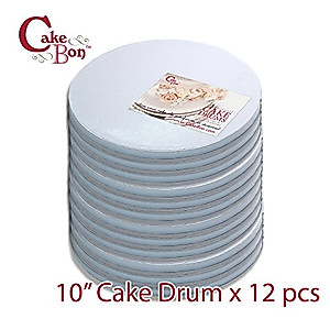 Cakebon Cake Drums Round 10 Inches - (White, 12-Pack) - Sturdy 1/2 Inch Thick - Professional Smooth Straight Edges