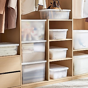 Sgoostood 40Qt Stackable Plastic Storage Bins with Lids,Clear Container to Organize, Clothes, Blankets,and Crafts on Closet Shelves,Garage, Totes, Tubs Boxes Organizing 4 Pack