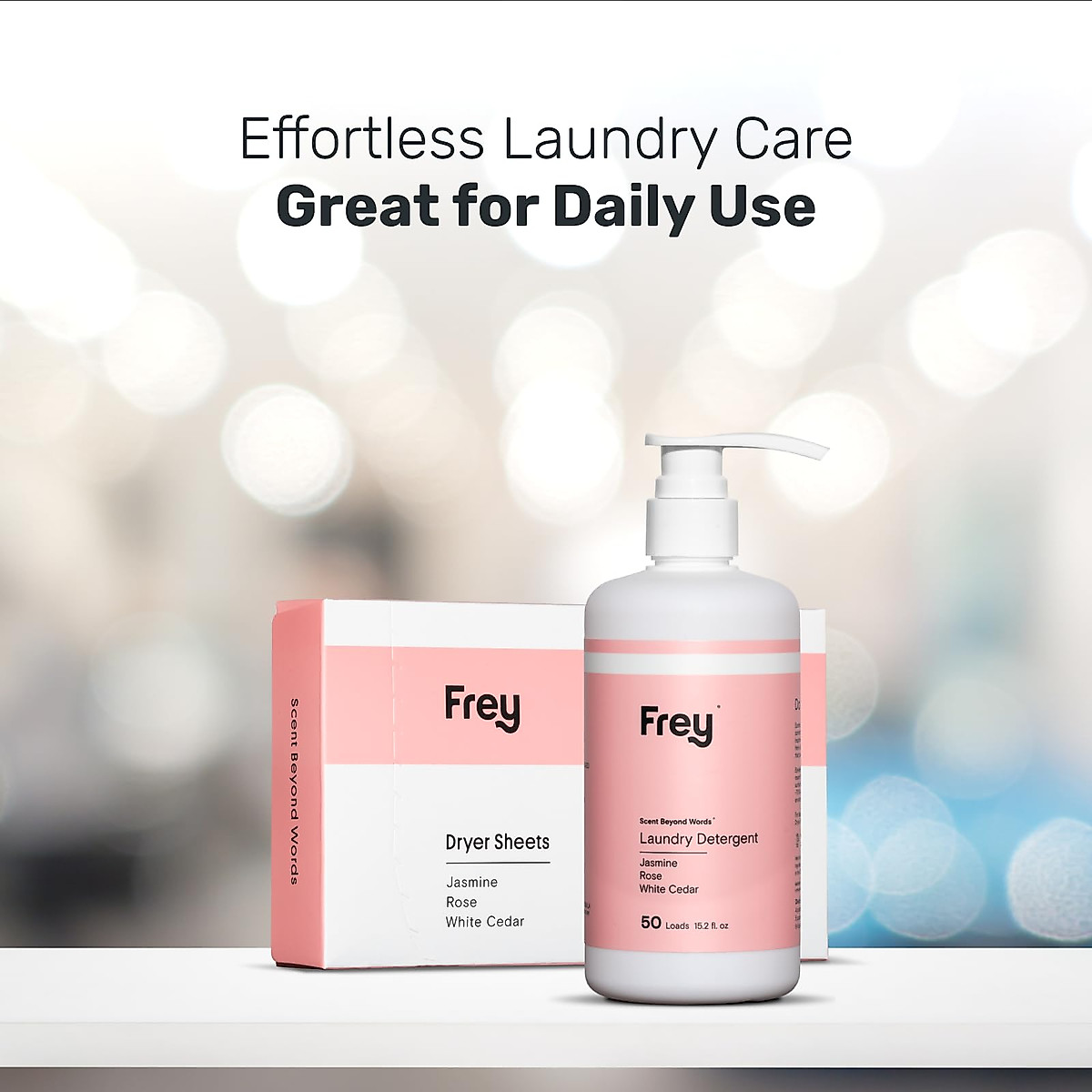 FREY Laundry Set | Concentrated Liquid Detergent & Natural Dryer Sheets | Jasmine Rose White Cedar Scent | Eco-Friendly & Skin-Safe