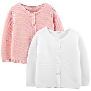 Simple Joys by Carter's Baby Girls' Knit Cardigan Sweaters, Pack of 2, White/Pink, 24 Months