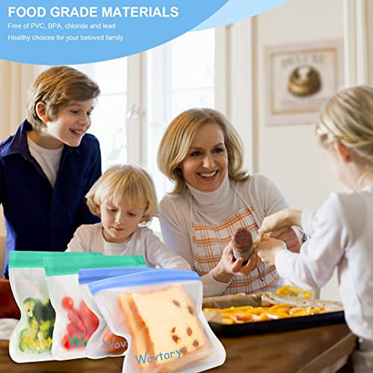 10 Pack Reusable Sandwich Bags,Dishwasher Safe Reusable Storage Bags,Reusable Snack Bags Leakproof Silicone - Free Plastic BPA Free Bags for Food Travel (10 Pack 4 Gallon 3 Sandwich 3 Snack)