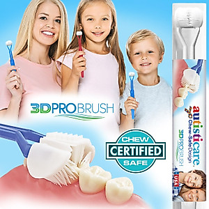 autisticare Chew-Safe | Sensory 3-Sided Toothbrush for Special Needs| Extra Gentle | Fast, Easy & Fun to Use | Autism Autistic Asperger Kids Child Caregiver | Made in USA