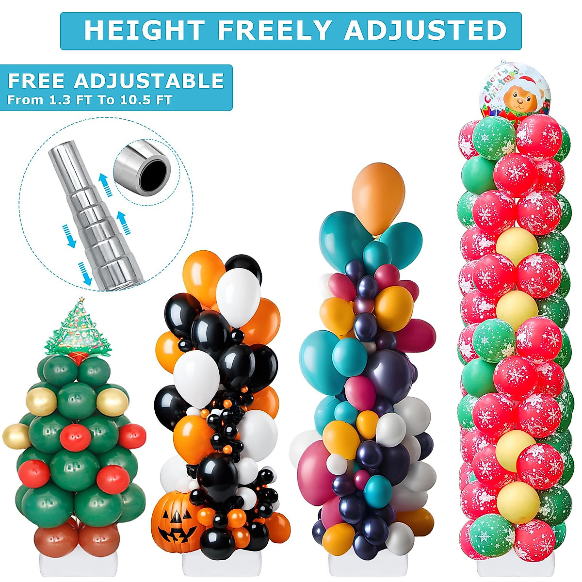 2 Set Balloon Column Stand Kit for Floor, VETOGETHER 2024 Updated Balloon Tower Stand Kit with Heavy Base, Adjustable Metal Balloon Stand for Party Decoration