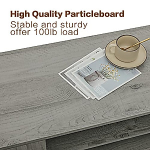 Iwell Floor Storage Cabinet with 2 Doors and 2 Open Shelves, Wooden Buffet Cabinet, Freestanding Cabinet for Kitchen, Living Room, Hallway, Grey