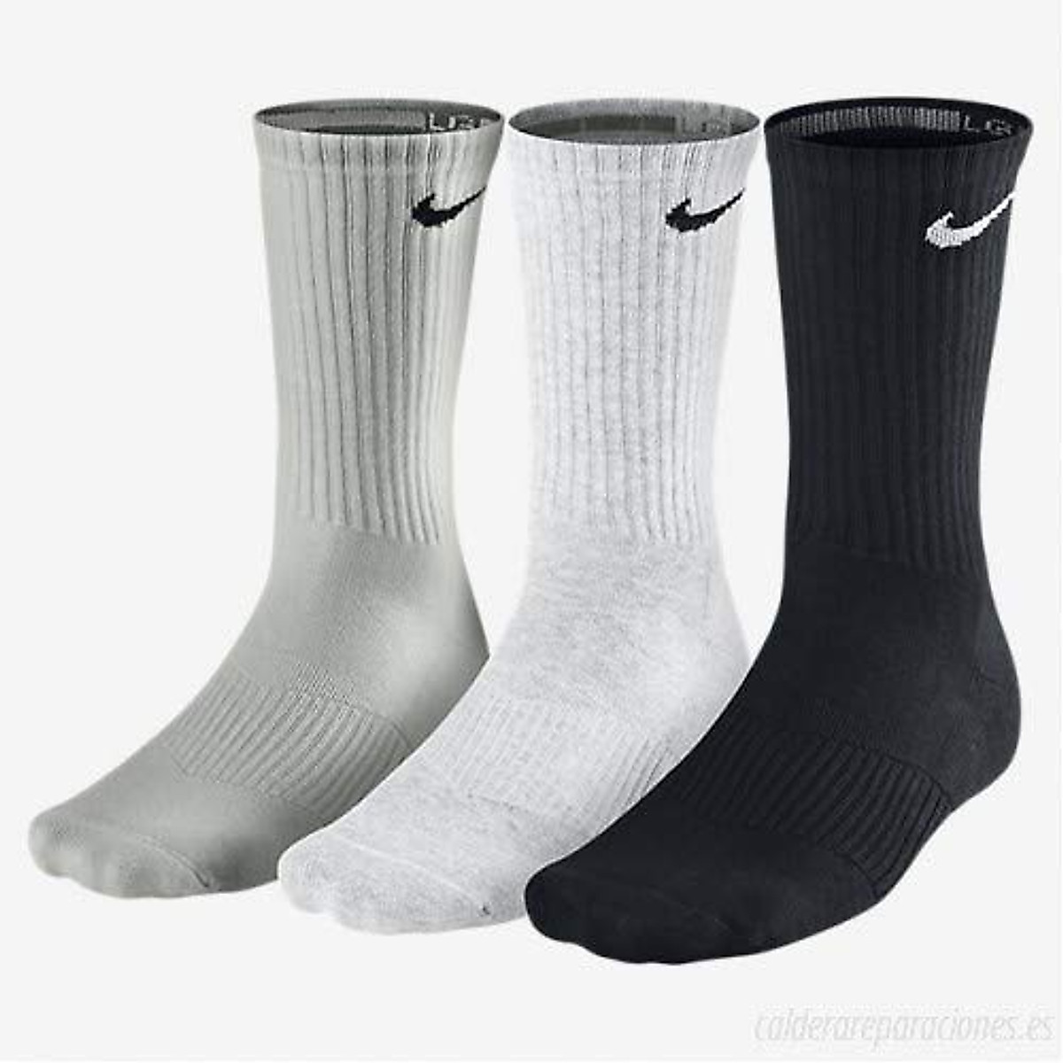 NIKE Performance Cushion Crew Training Socks (3 Pair), Grey/Black/White, Large