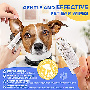 PUPMATE Ear Finger Wipes for Dogs & Cats - Cleaning Earwax & Debris - Relieves Ear Itching & Discomfort - Fresh Aloe Scent - Sooths & Repair, Natural Ingredients-50 Count