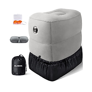 BLABOK Inflatable Foot Rest for Air Travel, Airplane Footrest Adjustable Height Travel Foot Pillow for Kids & Adults on Plane,Car,Train,Office (Grey)
