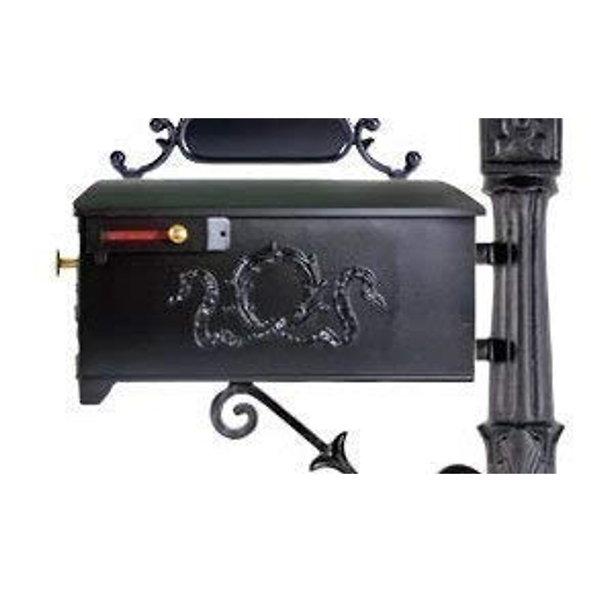 GSi Luxury Large Mailbox - Black Style 9 | Post Mount Mailbox for Outside | Parcel Mailbox for House | Includes Brass Knob, Red Flag and Hardware - Rural and Decorative 19" x 9" x 7.75” Aluminum