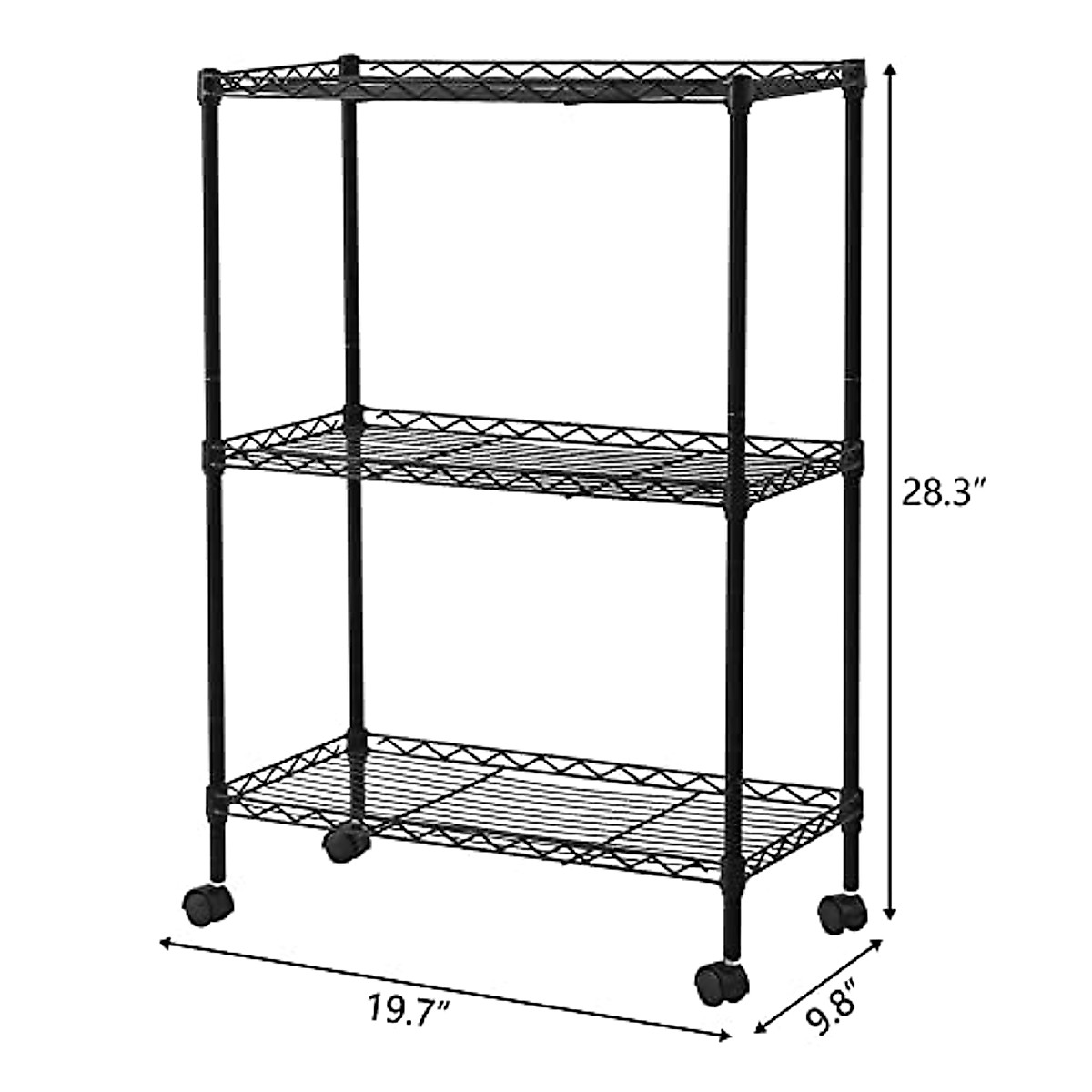 Loyaltaling Utility Carts, with Wheels Kitchen Storage Carts 3-Tier All-Purpose Shelving Heavy Duty Adjustable Storage Units Steel Organizer Wire Rack Wire Rack Shelf for Pantry Garage