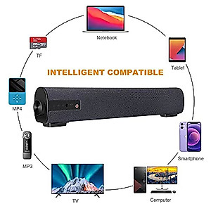 Sound Bars for TV/PC, 16.9" Outdoor/Indoor Mini Soundbar with Wired & Wireless Bluetooth 5 Speaker, 2 X 5 W Sound Bar with Subwoofer for Small Room, Coax/AUX/RCA/TF Card and Remote Control (Updated)