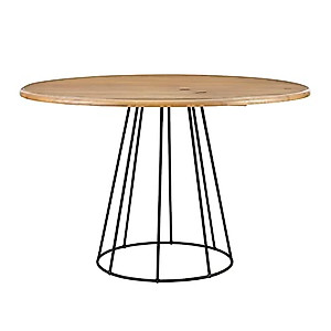 Powell 47.25" Round Wood Top with Modern Metal Base Monika Dining Table, Natural and Black