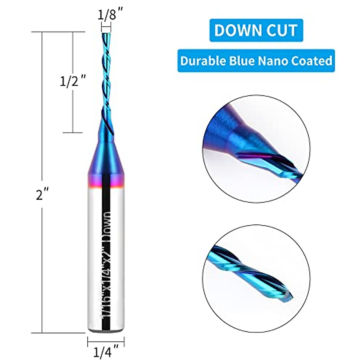EANOSIC Downcut Spiral Router Bit 1/4 inch Shank, 1/16 inch Cutting Diameter Solid Carbide with Blue Nano Coated CNC Router Bits End Mill for Wood Carving, Engraving