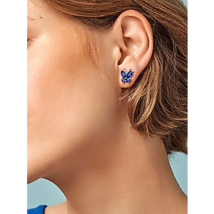 Women Sterling Silver Animal Stud Created Gemstone Sapphire Blue Butterfly Stud Earrings