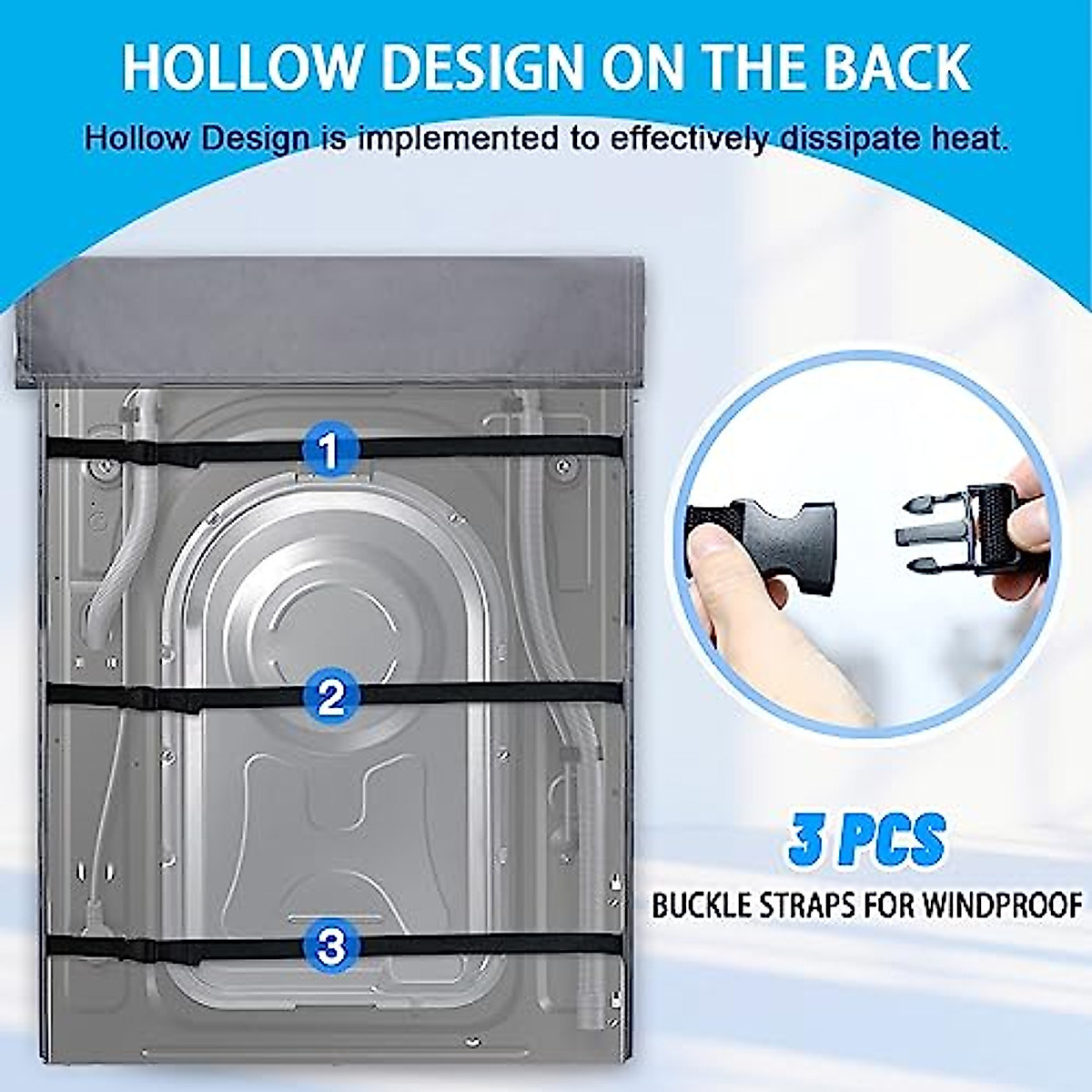 1 Pack Washing Machine Cover Washer and Dryer Cover Waterproof Dustproof with Smooth Zipper and Velcro for Front-Loading Machine Indoor Outdoor - W27*D33*H39in