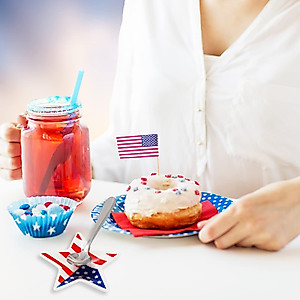 Whaline 4Pcs Patriotic Coffee Spoon Rest 4th of July Ceramic Teaspoon Holder Star Shaped Sauce Dishes American Flag Star Dipping Bowl Star Ring Dish for Independence Day Kitchen Office Party Decor