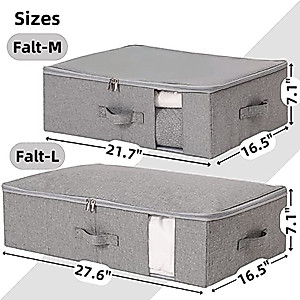 tianzong Large Capacity Foldable Storage bins with Clear Window, Blankets Clothes Comforters Organizer Container with Reinforced Handles and Sturdy Zipper lid (Grey, (L 40L)×2)