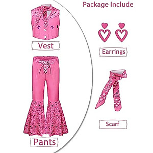 Girls Cowboy Costume Movie Pink 80s Cowgirl Kids Uniform Set with Scarf and Earrings ZF019S