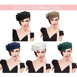 Z&X Wool Felt Veil Fascinator Pillbox Hats for Women Winter Tea Party Church Derby Hat Flower Beret Fedoras Black, One Size
